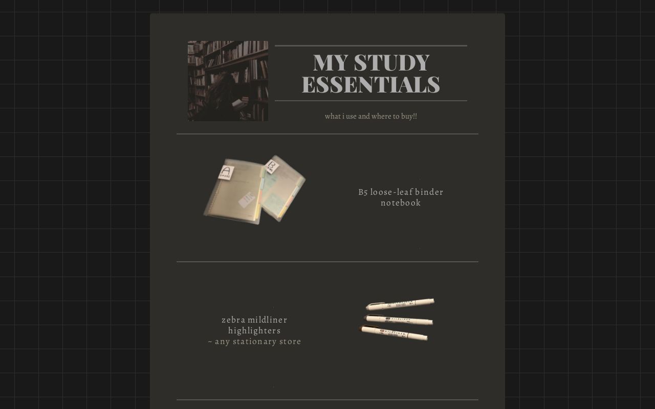 ˚୨ my study essentials ୧⋆